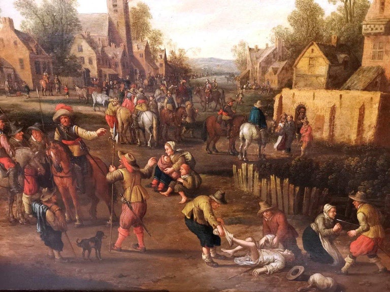 "Soldiers Looting a Village" 17th Century Oil on Panel Dutch School For ...