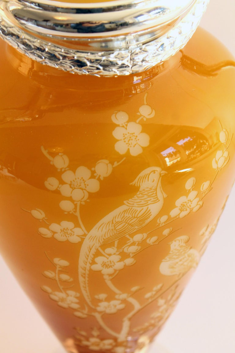 Soleil _ French Cameo Glass Signed Two Handle Vase Silver Mounted ...