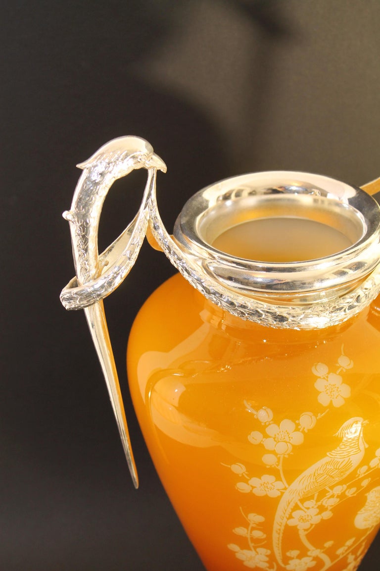 Soleil _ French Cameo Glass Signed Two Handle Vase Silver Mounted ...