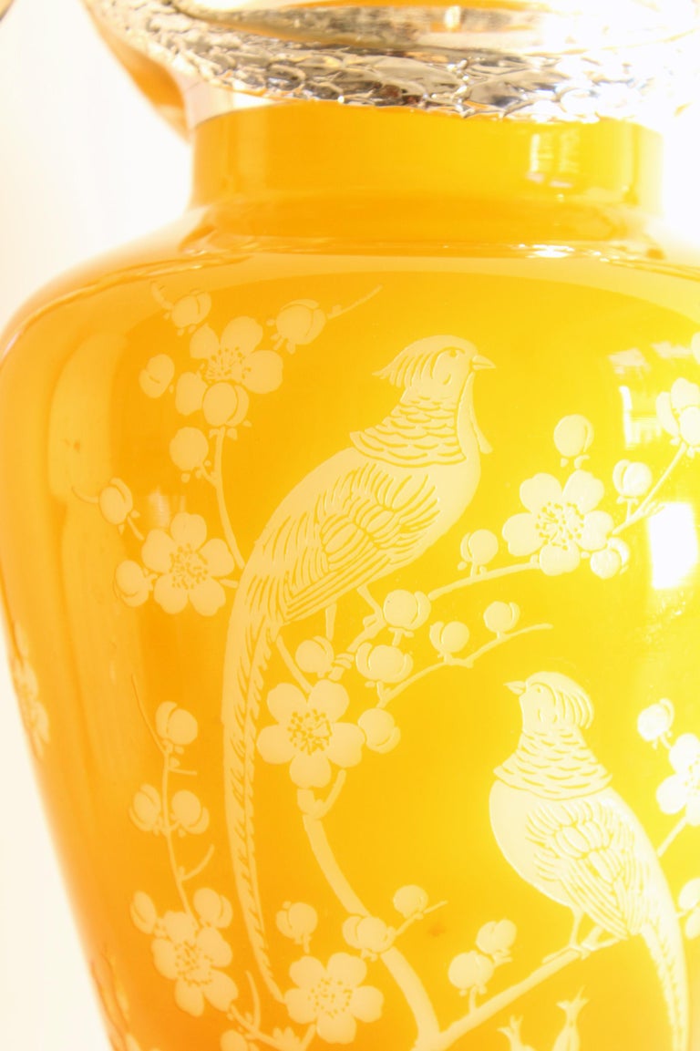 Soleil _ French Cameo Glass Signed Two Handle Vase Silver Mounted ...