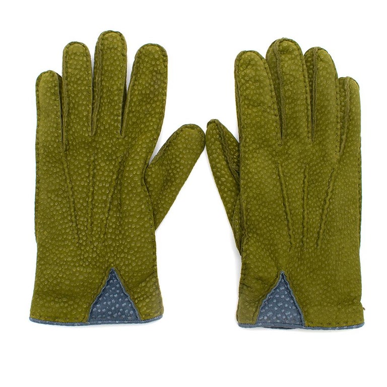 Soli Olive Green Leather and Cashmere interior Gloves SIZE 8.5 at 1stDibs