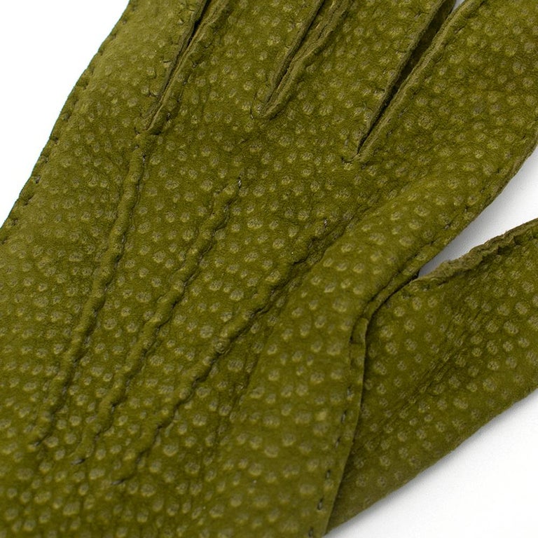 Soli Olive Green Leather and Cashmere interior Gloves SIZE 8.5 at 1stDibs