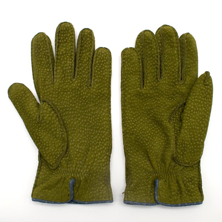 Soli Olive Green Leather and Cashmere interior Gloves SIZE 8.5 at 1stDibs