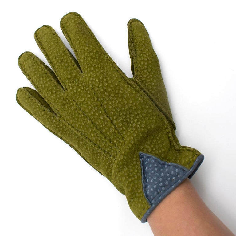 Soli Olive Green Leather and Cashmere interior Gloves SIZE 8.5 at 1stDibs