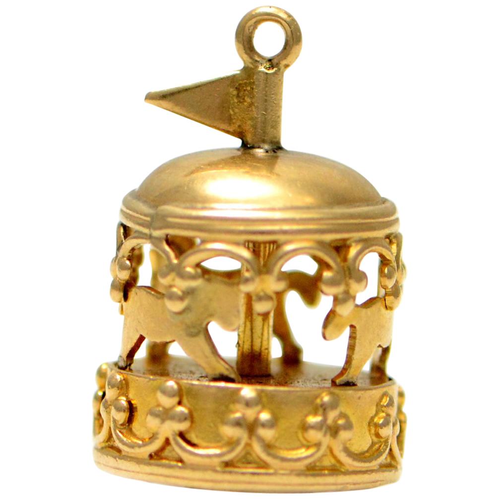 Solid 10 Karat Yellow Gold Carousel Pendant or Charm 3.0g For Sale at ...