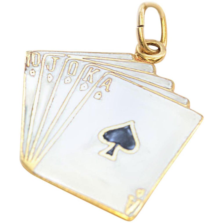 Solid 14 Karat Yellow Gold and Enamel Playing Cards Pendant 2.5g at ...