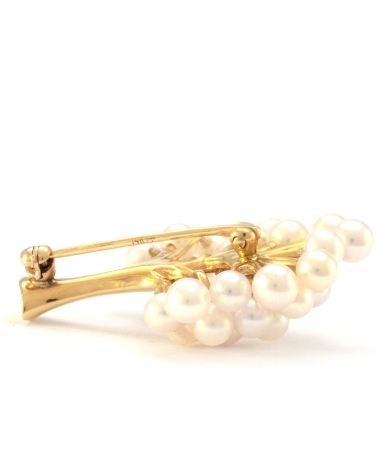 Solid 14 Karat Yellow Gold Genuine Pearl Tree Pin at 1stDibs