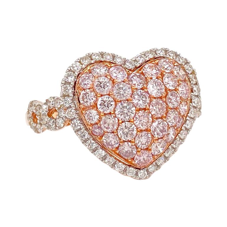 Solid 14 Karat Rose Gold Genuine Pink and White Diamond Heart Shaped ...