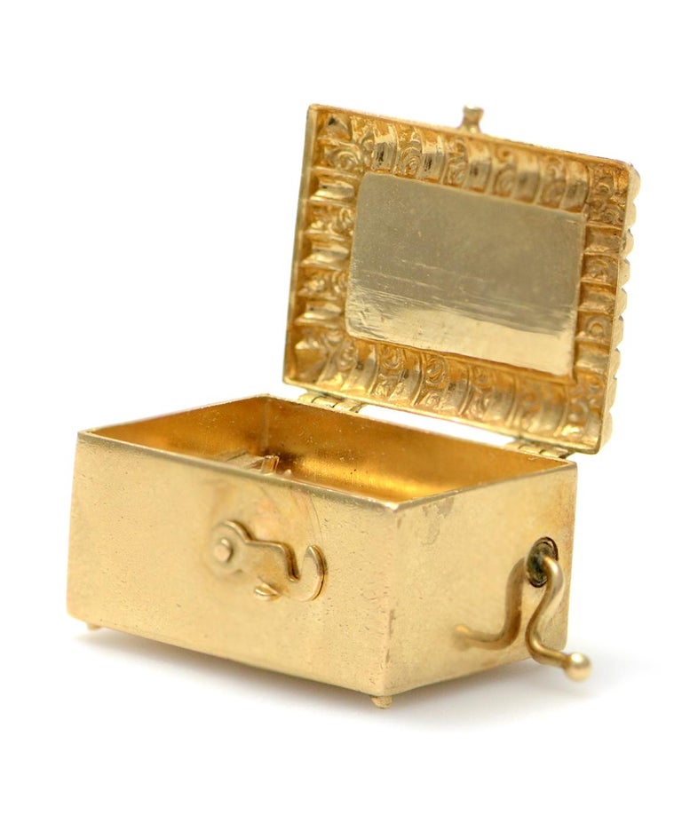 Solid 14 Karat Yellow Gold Music Box Charm / Pendant 7.9g at 1stDibs