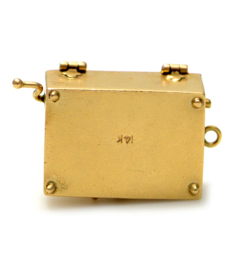 Solid 14 Karat Yellow Gold Music Box Charm / Pendant 7.9g at 1stDibs