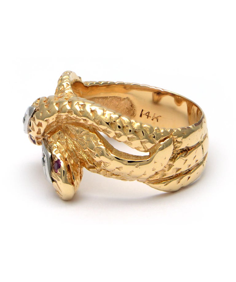 Solid 14 Karat Yellow Gold Snake Ring with Genuine Ruby and Diamonds 13 ...