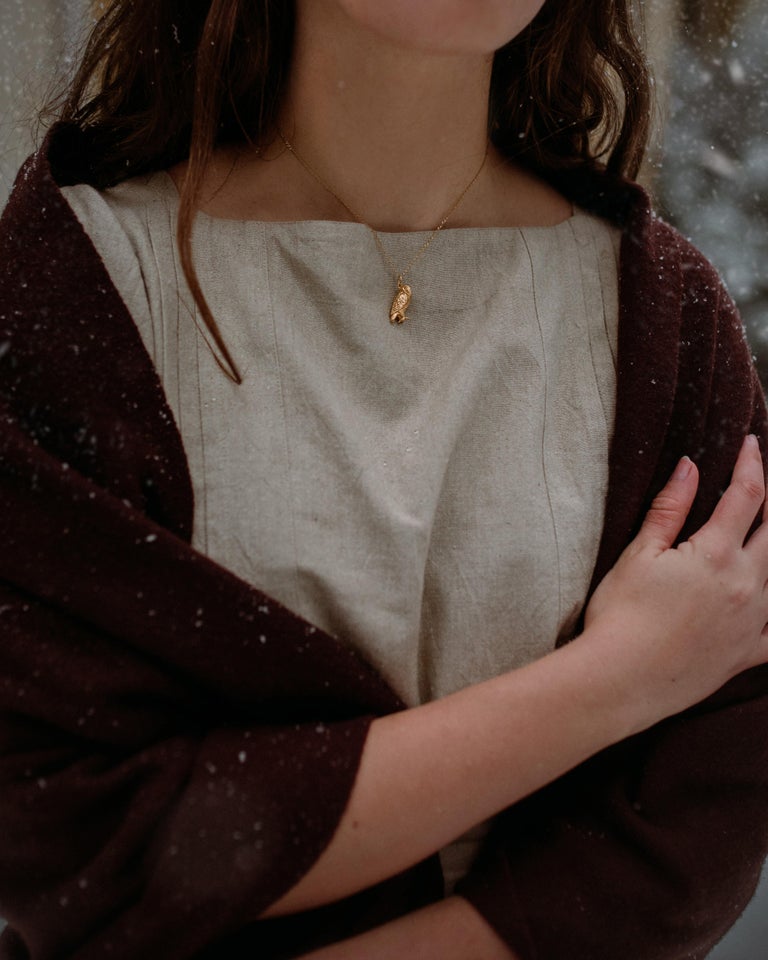 Solid 18 Carat Gold Barn Owl Pendant by Lucy Stopes-Roe For Sale at 1stDibs