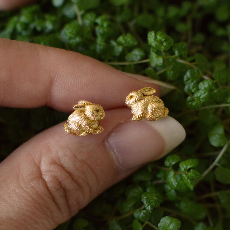 Solid 18 Carat Gold Rabbit Earrings by Lucy Stopes-Roe For Sale at 1stDibs