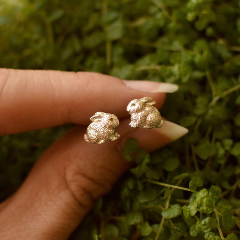 Solid 18 Carat Gold Rabbit Earrings by Lucy Stopes-Roe For Sale at 1stDibs