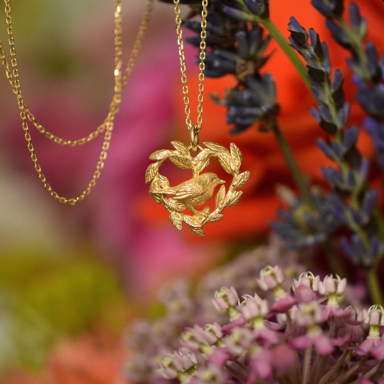 Solid 18 Carat Gold Robin Heart Pendant by Lucy Stopes-Roe For Sale at ...