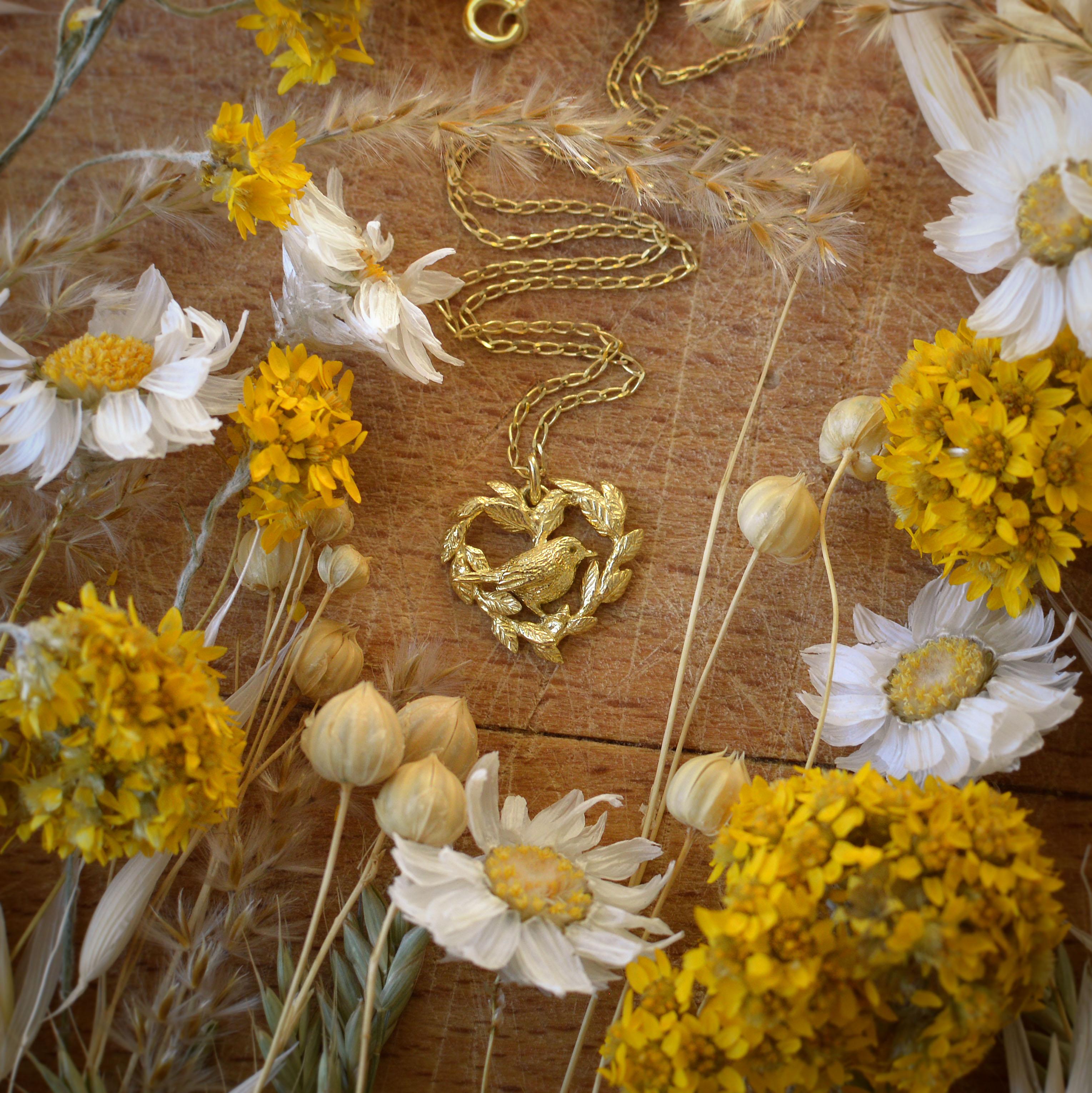 Solid 18 Carat Gold Robin Heart Pendant by Lucy Stopes-Roe For Sale at ...
