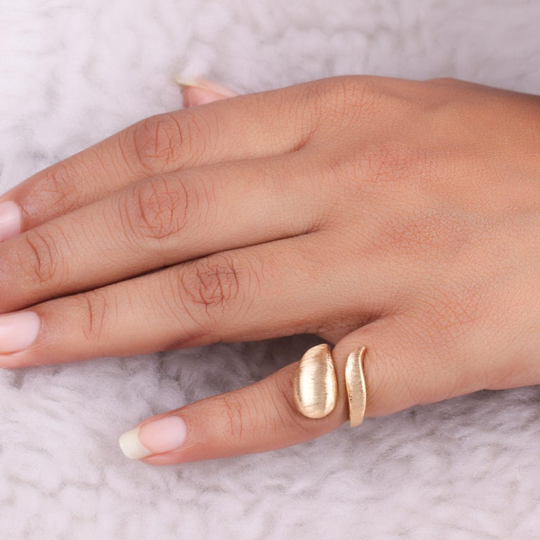 Solid 18 Karat Yellow Gold Matte Finish Wrap Ring Handmade Fine Wedding ...