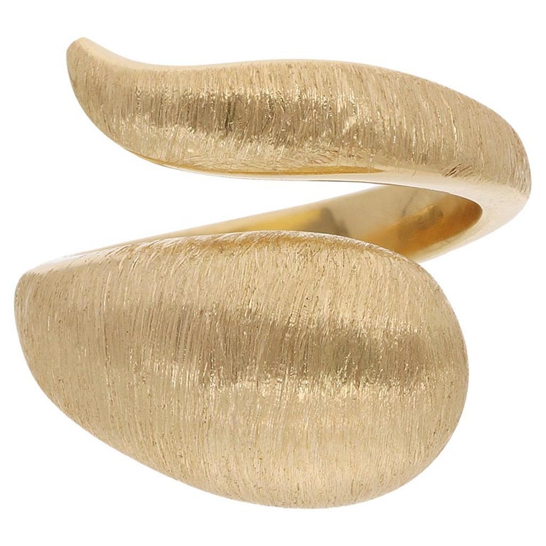 Solid 18 Karat Yellow Gold Matte Finish Wrap Ring Handmade Fine Wedding ...