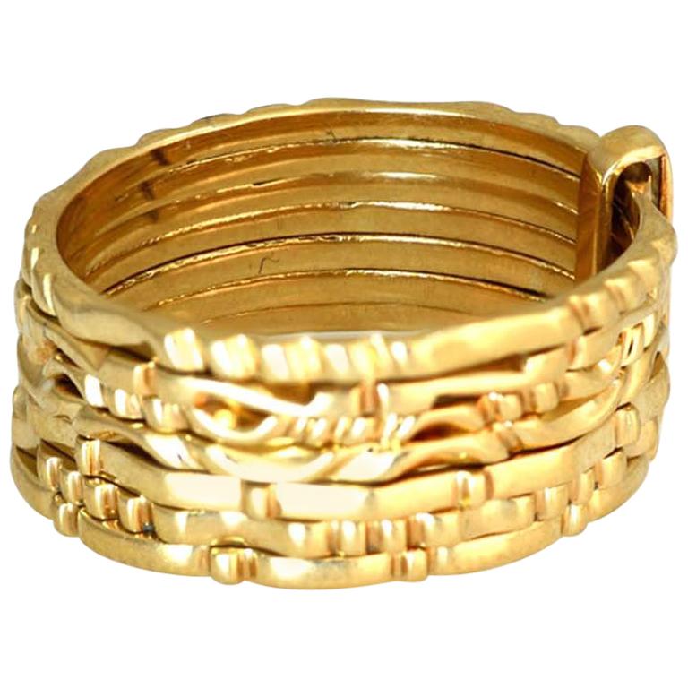 Solid 18 Karat Yellow Gold Seven Stacked Rings For Sale at 1stDibs