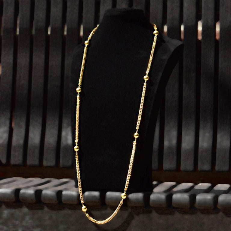 Solid 18k Foxtail Chain Opera Necklace For Sale at 1stDibs