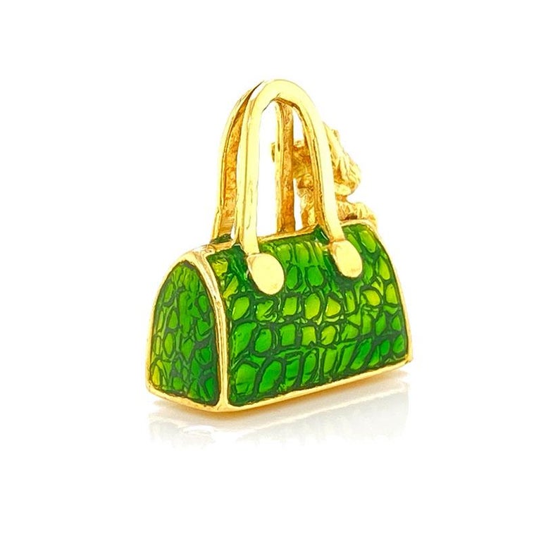 Solid 18 Karat Gold Diamond Green Enamel Purse with Dog Pendant by ...