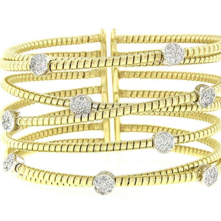 Solid 18k Gold Pave Diamond Wide Cable Crossover Flexible Cuff Bracelet ...