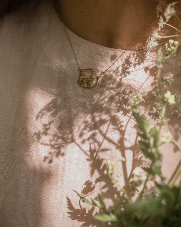 Solid 18k Gold Stargazing Fox Necklace by Lucy Stopes-Roe For Sale at ...