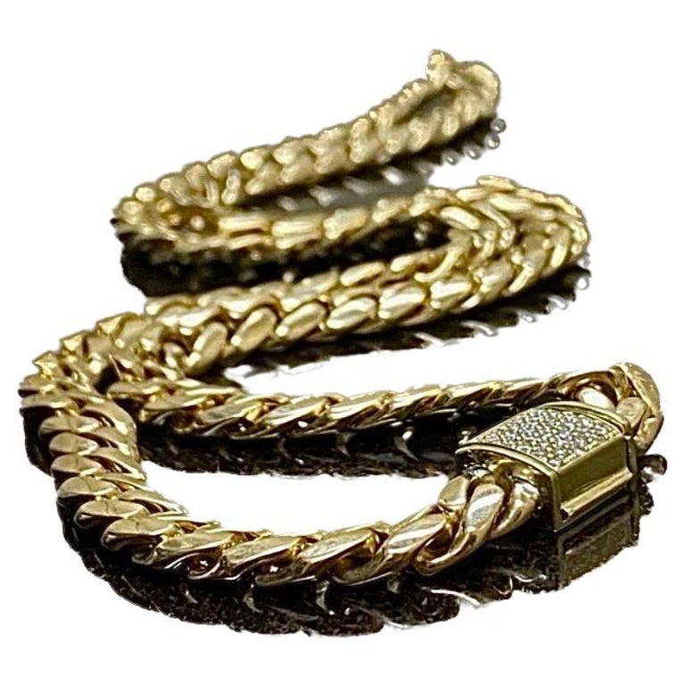 Solid 18K Gold Yellow Gold Diamond Miami Cuban Link Necklace For Sale ...