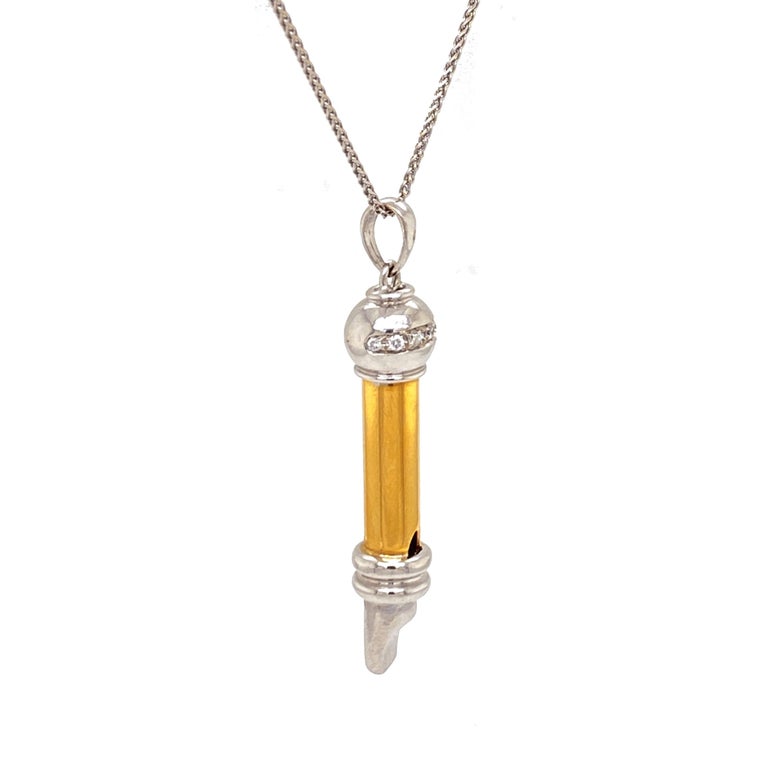 Solid 18 Karat Two-Tone Gold Dog Whistle Genuine Diamond Pendant 9.1g ...