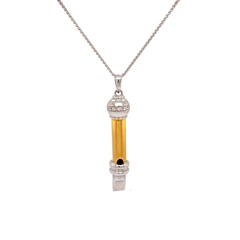 Solid 18 Karat Two-Tone Gold Dog Whistle Genuine Diamond Pendant 9.1g ...