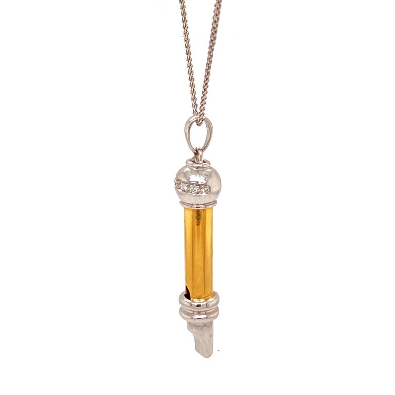 Solid 18 Karat Two-Tone Gold Dog Whistle Genuine Diamond Pendant 9.1g ...