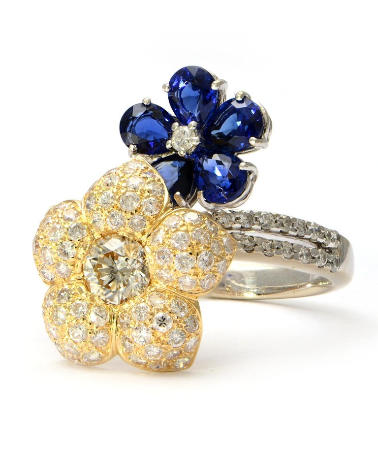 Solid 18 Karat White and Gold Genuine Diamond and Natural Sapphire ...