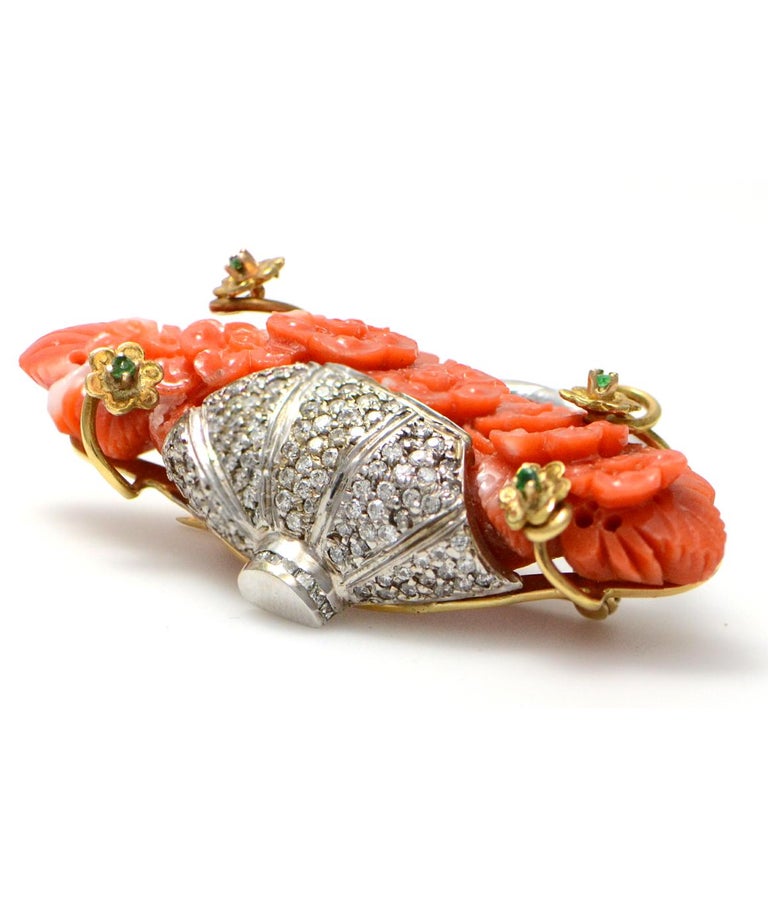 Solid 18K Yellow Gold and 14K White Gold Genuine Diamond, Coral and ...