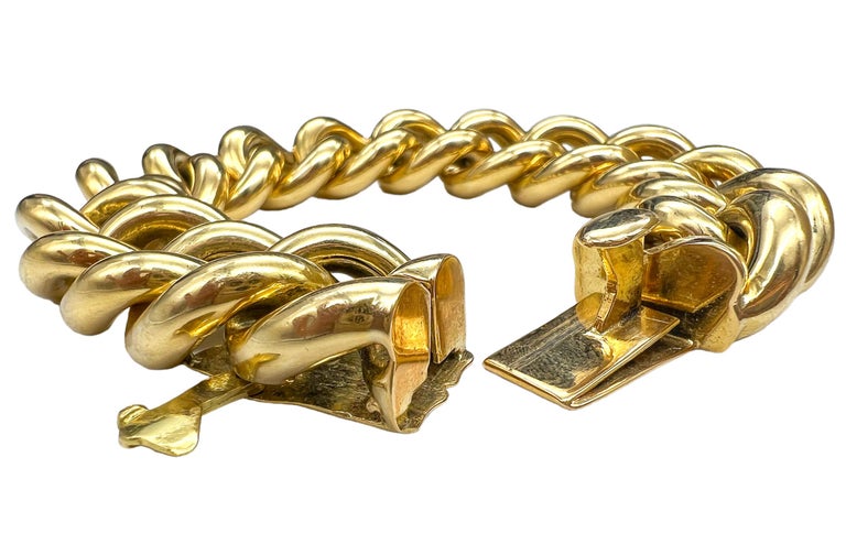 Solid 18K Yellow Gold Italian Made Cuban Link Bracelet 6.5" For Sale at ...