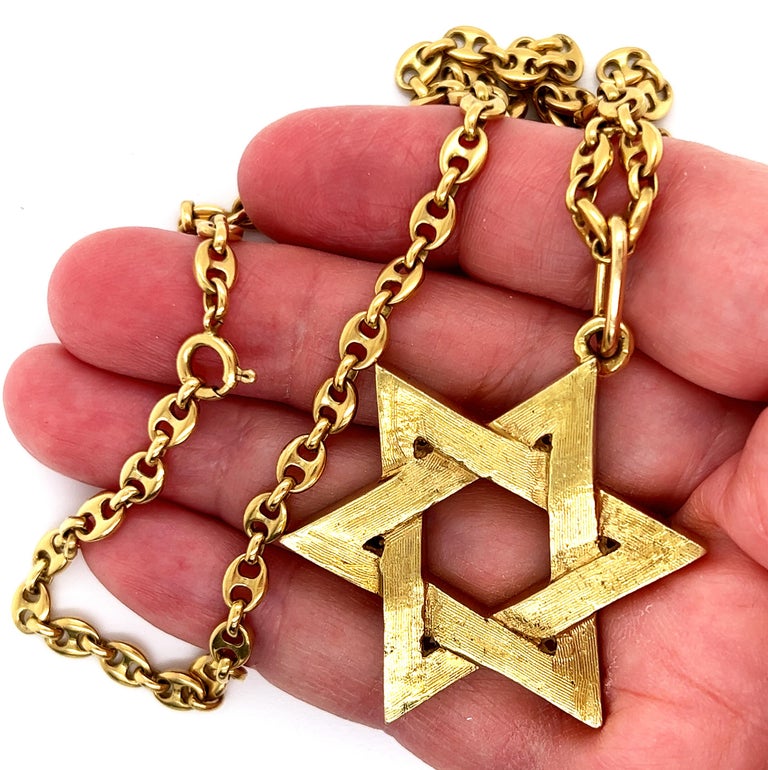 Solid 18k Yellow Gold Large Star of David Pendant and Mariner Link ...