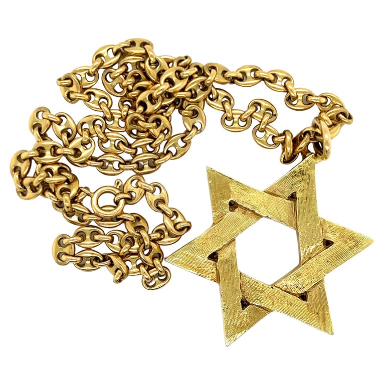 Solid 18k Yellow Gold Large Star of David Pendant and Mariner Link ...