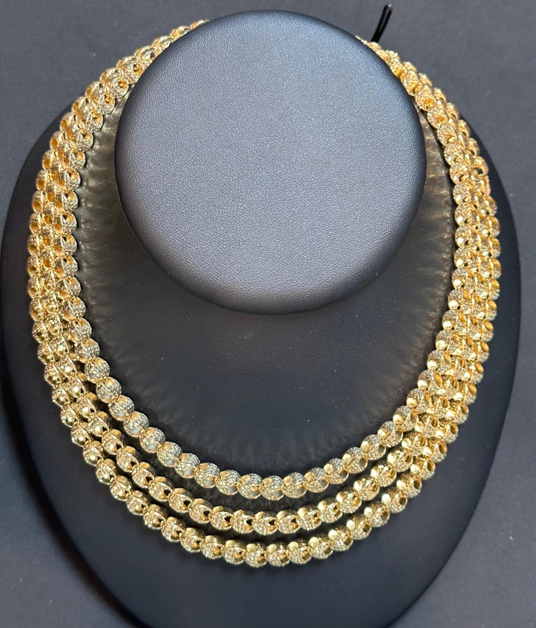 Solid 18 Karat Yellow Gold Triple Layer Diamond Cut Necklace and ...
