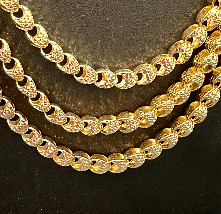 Solid 18 Karat Yellow Gold Triple Layer Diamond Cut Necklace and ...
