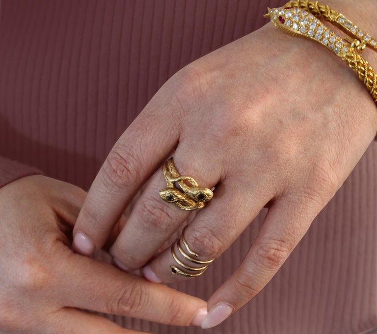 Solid 22 Karat Gold Textured Snake Bangle with Genuine Diamonds and ...