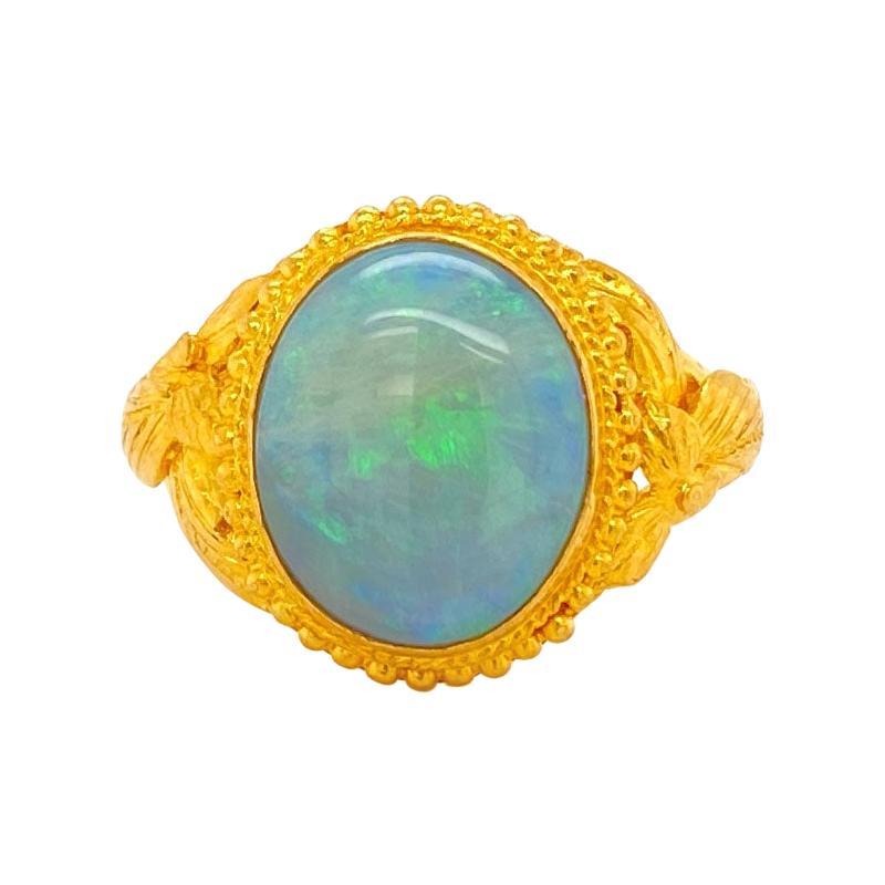 Solid 24 Karat Yellow Gold Vintage Genuine Opal Ring 5.9g For Sale at ...