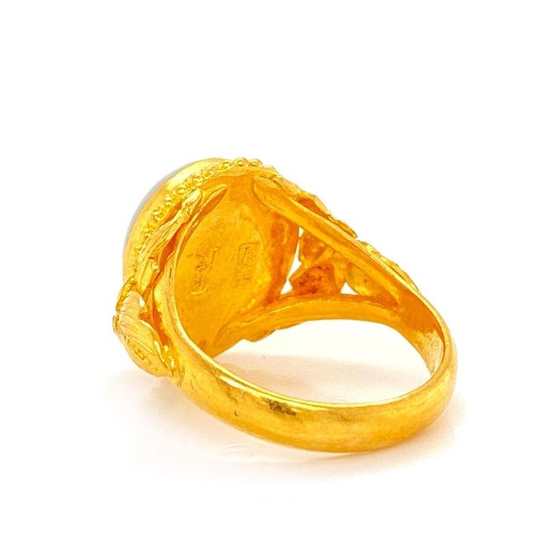 Solid 24 Karat Yellow Gold Vintage Genuine Opal Ring 5.9g For Sale at ...