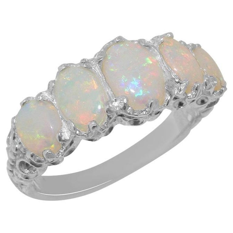 Customizable Solid 9K White Gold Five Stone Natural Opal Eternity Ring ...