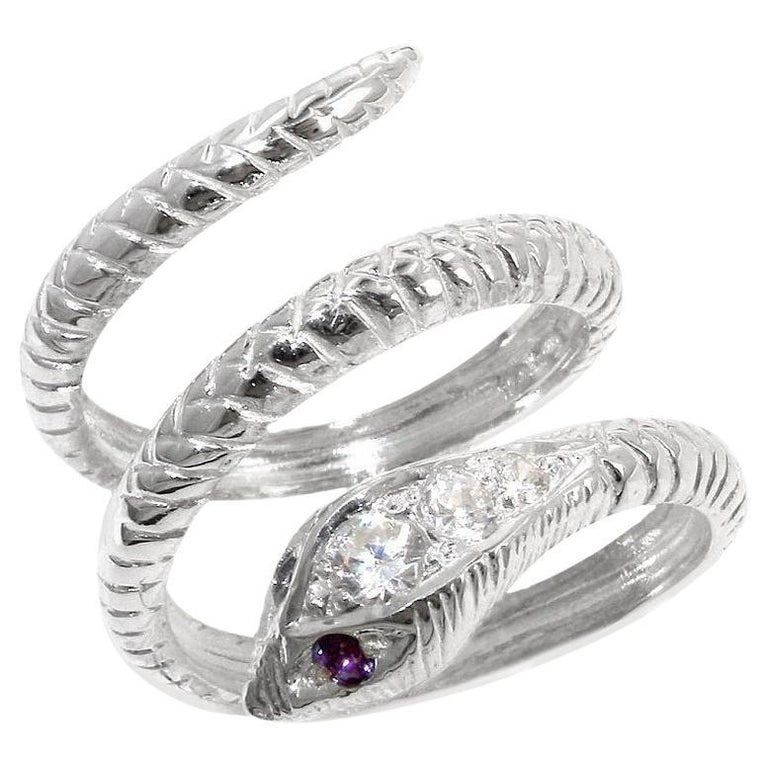 Customizable Solid 9K White Gold Natural Amethyst and Precious Diamond ...