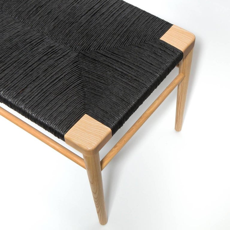 60" Solid Ash and Black Rush Bench by Smilow Furniture at 1stDibs