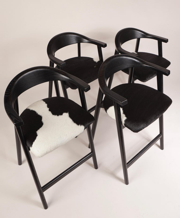 Solid Ash and Cow Hide Karve Counter Stools, Set of Four For Sale at ...