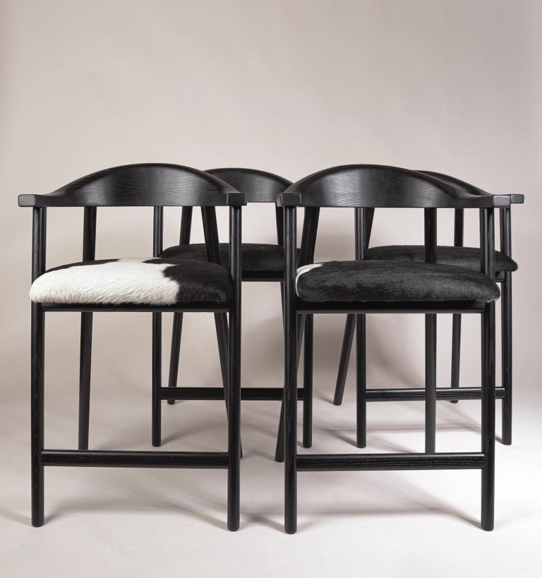 Solid Ash and Cow Hide Karve Counter Stools, Set of Four For Sale at ...