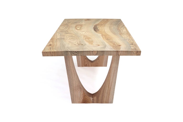 Solid Ash Table with Trapeze Legs, Black Grain with Clear Oil Finish ...