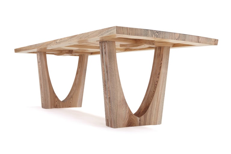 Solid Ash Table with Trapeze Legs, Black Grain with Clear Oil Finish ...