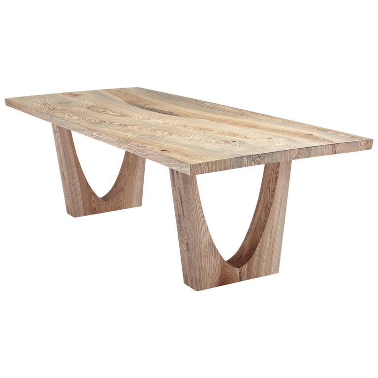 Solid Ash Table with Trapeze Legs, Black Grain with Clear Oil Finish ...