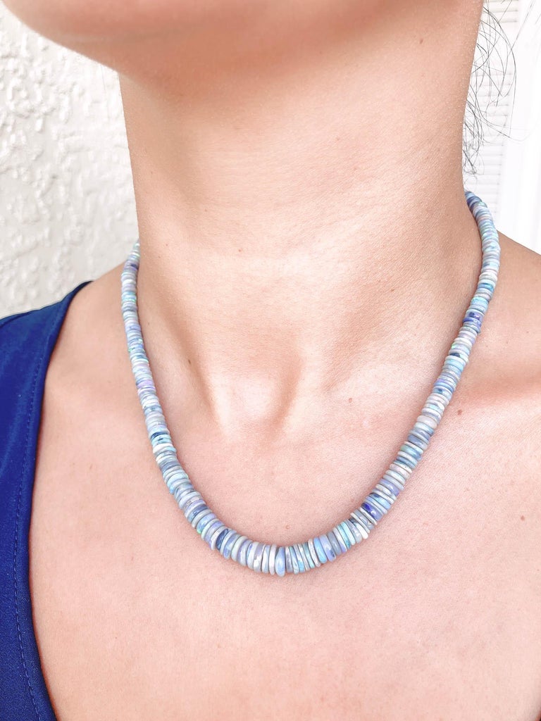 Solid Australian Black Opal Heishi Bead Necklace 14k Gold Push Gate ...